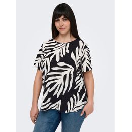 Shirtbluse Only CARMAKOMA "CARVICA SS TOP WVN NOOS", Damen, Gr. 48, schwarz aop:upscaled palm, Web, Obermaterial: 97% Polyester, 3% Elasthan, bedruckt, regular fit normal, Rundhals, Blusen Shirtbluse, Materialmix, regular fit