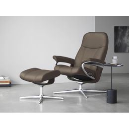 Relaxsessel stressless "Consul", braun (mole batick), B:91cm H:102cm T:79cm, Leder BATICK: BATICK ist ein leicht korrigiertes, durchgef&auml;rbtes und genarbtes M&ouml;belleder, bei dem die meisten Unebenheiten und Spuren in der Regel entfernt wurden., Sessel, Relaxsessel, mit Cross Base, Gr&ouml;&szlig;e S, M & L, Holzakzent Wenge