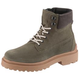 Schn&uuml;rboots Tommy Jeans "TJM LACE UP BOOT SUEDE", Herren, Gr. 41, olivgr&uuml;n, Veloursleder, used, Schuhe Schn&uuml;rboots, Blockabsatz, Outdoorboots, mit &Ouml;sen, im Bergsteigerlook