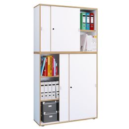 Aktenschrank Vcm "B&uuml;roschrank Aktenschrank Schiebet&uuml;ren Salia 5fach", wei&szlig;, B:100cm T:37cm, Obermaterial: 100% Holz Wood., Schr&auml;nke, Aktenschrank