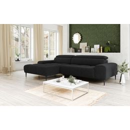 Ecksofa COTTA "Theo L-Form, B: 290 cm", schwarz, B:290cm T:182cm, 100% Polyester (PES), Sofas, Ecksofa, mit Kopfteilverstellung, optional Sitztiefenverstellung