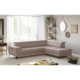 Ecksofa COTTA "Astra L-Form, B: 286 cm", mud, B:286cm T:236cm, 100% Polyester (PES), Sofas, Ecksofa, mit Kopfteilverstellung, optional Bettfunktion & Bettkasten