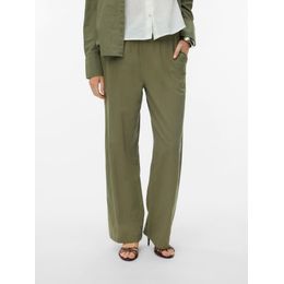 V&eacute;ro Moda Schlupfhose VERO MODA "VMCAIA MW WIDE PANT WVN NOOS", Damen, Gr. XL, N-Gr, deep lichen gr&uuml;n, Web, Obermaterial: 90% Baumwolle, 10% Leinen, unifarben, lang, Hosen Schlupfhose, Baumwollmischung, oversize, mit Leinen