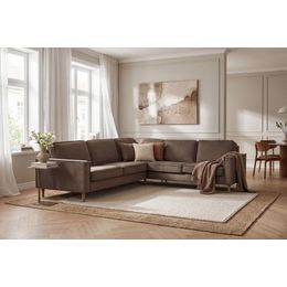 Ecksofa Home Affaire "Pinto Skandi, 290 cm, Chenille, Struktur, Ottomane links / rechts", braun, B:290cm H:89cm T:250cm, 100% Polyester, Sofas, Ecksofa, mit Keder, Massivholzf&uuml;&szlig;e Eiche ger&auml;uchert, Wellenunterfederung