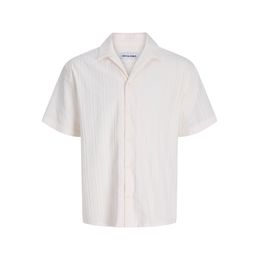 Jack & Jones Kurzarmhemd JACK & JONES "JJETYSON RESORT SHIRT SS SN", Herren, Gr. M, N-Gr, cloud dancer, Web, Obermaterial: 100% Baumwolle, unifarben, normal, V-Ausschnitt, Hemden Kurzarmhemd, mit Resort-Kragen