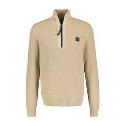 Troyer Lerros, Herren, Gr. S, beige (tender beige melange), Strick, Obermaterial: 100% Baumwolle, meliert, slim fit taillenbedeckt, ohne Ausschnitt, Rippb&uuml;ndchen, Pullover Troyer, mit Logo Stickerei