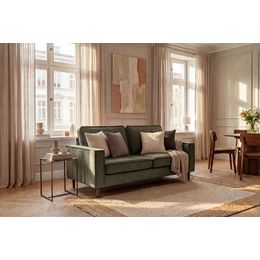 2-Sitzer Home Affaire "Pinto Skandi, 166 cm, Chenille, Struktur", gr&uuml;n, B:168cm H:89cm T:97cm, 100% Polyester, Sofas, 2-Sitzer, mit Keder, Massivholzf&uuml;&szlig;e Eiche ger&auml;uchert, Wellenunterfederung