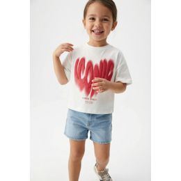 T-Shirt KIDS Only "KOGPHINE LIFE SS SHORT PRINT TEE ZA JRS", M&auml;dchen, Gr. 134/140, cloud dancer print:iconic, Jersey, Obermaterial: 100% Baumwolle, bedruckt, relaxed fit kurz, Rundhals, Shirts T-Shirt, Baumwolle, relaxed fit