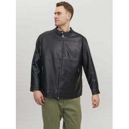 Jack & Jones PlusSize Bikerjacke "JJEROCKY CLEAN JACKET NOOS PLS", Herren, Gr. 5XL, schwarz, Web, Obermaterial: 91% Polyester, 7% Baumwolle, 2% Viskose, JACK & JONES PLUSSIZE, unifarben, normal, 1-Knopf-Manschette, Jacken Bikerjacke