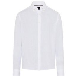 Leinenhemd BOSS "LIAM", Damen, Gr. XXL, N-Gr, wei&szlig;100, Web, Obermaterial: 100% Leinen, unifarben, regular fit normal, 1-Knopf-Manschette, Hemden Leinenhemd, mit Button-Down-Kragen, regular fit