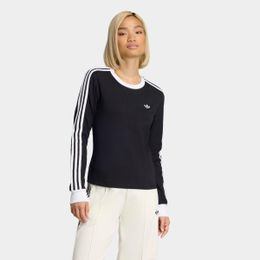 Langarmshirt adidas originals "3-STREIFEN LANG&Auml;RMLIGES, SCHMAL GESCHNITTEN", Damen, Gr. XL, schwarz, wei&szlig;, Obermaterial: 93% Baumwolle, 7% Elasthan, Rundhals, Shirts Langarmshirt