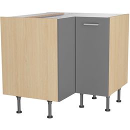Eckunterschrank KOCHSTATION "KS-Lucy", basaltgrau, eiche hell, B:90cm H:87cm T:58,1cm, Schr&auml;nke, Eckunterschrank, Breite 90 x 90 cm, mit 2 T&uuml;ren, Soft-Close, h&ouml;henverstellbare F&uuml;&szlig;e
