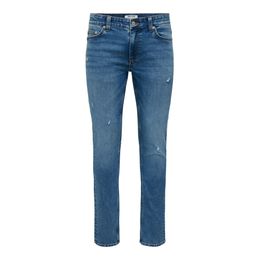 Only & Sons Slim-fit-Jeans ONLY & SONS "ONSLOOM SLIM JOG BOX PIM MU OTL", Damen, Gr. 32, L&auml;nge 32, medium blau denim, Denim/Jeans, Obermaterial: 70% Baumwolle, 28% Polyester, 2% Elasthan, unifarben, slim fit kn&ouml;chellang, Jeans Slim-fit-Jeans