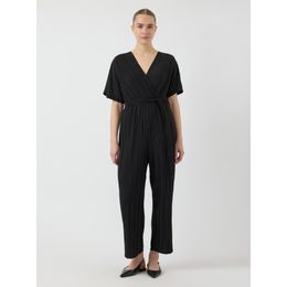 Overall Y.A.S "YASOLINDA SS ANKLE JUMPSUIT S. NOOS", Damen, Gr. 42, N-Gr, schwarz, Web, Obermaterial: 100% Polyester, unifarben, regular fit kn&ouml;chellang, V-Ausschnitt, Overalls Overall