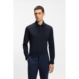 Businesshemd BOSS "HANK", Damen, Gr. 40, N-Gr, dunkelblau404, Web, Obermaterial: 75% Baumwolle, 25% Polyester, unifarben, slim fit normal, Rundhals, 2-Knopf-Manschette mit Schlitz, Hemden Businesshemd, Kentkragen, Slim Fit, Baumwoll-Mix mit Performance-Stretch