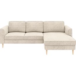 Ecksofa Home Affaire "Booster, whlw. mit Schlaffunktion & Bettkasten, Fu&szlig; Buche lackiert", cream, B:232cm H:83cm T:161cm, 92% Polyester, 8% Polyamid, Sofas, Ecksofa, Recamiere beidseitig montierbar, L-Form, in Cord & Struktur, B: 232 cm