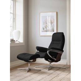 Relaxsessel stressless "Sunrise", schwarz (schwarz paloma), B:83cm H:105cm T:74cm, Leder PALOMA: PALOMA ist ein durchgef&auml;rbtes Semianilin-M&ouml;belleder mit nat&uuml;rlicher Narbung., Sessel, Relaxsessel, mit Cross Base, Gr&ouml;&szlig;e S, M & L, Holzakzent Braun