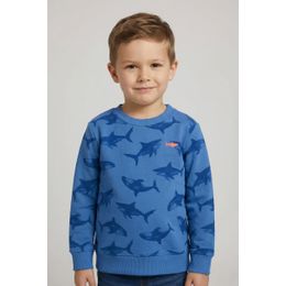 Sweatshirt Tom Tailor, Jungen, Gr. 116/122, blau shark orca print, Sweatware, Obermaterial: 70% Baumwolle, 30% Polyester, bedruckt, regular fit normal, Rundhals, Rippb&uuml;ndchen, Sweatshirts Sweatshirt, mit All-Over Print