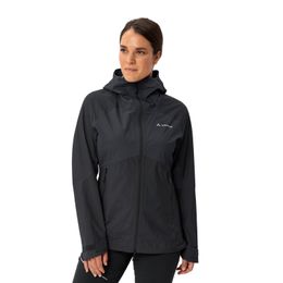 Regenjacke Vaude "WOMEN'S SIMONY 2,5L JACKET V", Damen, Gr. 42, schwarz, Web, Obermaterial: 100% Polyamid, unifarben, regular fit taillenbedeckt, Rundhals, eingesetzt gerader Abschluss, Jacken Regenjacke, f&uuml;r Wandern und Trekking, atmungsaktiv, wasserdicht, mit Kapuze