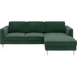 Ecksofa Home Affaire "Booster, whlw. mit Schlaffunktion & Bettkasten, Fu&szlig; Buche lackiert", dunkelgr&uuml;n, B:232cm H:83cm T:161cm, 92% Polyester, 8% Polyamid, Sofas, Ecksofa, Recamiere beidseitig montierbar, L-Form, in Cord & Struktur, B: 232 cm