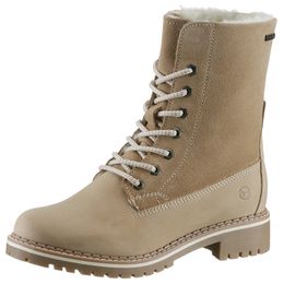 Winterboots Tamaris, Damen, Gr. 38, beige, Nubukleder, Veloursleder, unifarben, Schuhe Winterboots, Blockabsatz, Winterstiefelette, Outdoorschuh mit Duo Tex-Ausstattung