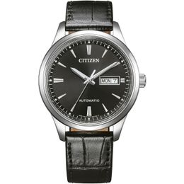 Automatikuhr Citizen "NY4058-79XC", silber (schwarz, silberfarben), Armbanduhren, Herren, Automatikuhr, Armbanduhr, Herrenuhr, Mechanische Uhr, Lederarmband, analog, Tag