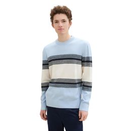 Strickpullover Tom Tailor Denim, Herren, Gr. XL, blau (kentucky blau wei&szlig; colorblock), Strick, Obermaterial: 100% Baumwolle, gestreift, regular fit taillenbedeckt, Rundhals, B&uuml;ndchen, Pullover Strickpullover, mit Blockstreifen
