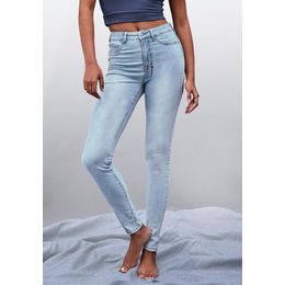 Jeansjeggings Lascana, Damen, Gr. 40, N-Gr, blau (light blau washed), Denim/Jeans, Obermaterial: 98% Baumwolle, 2% Elasthan, figurbetont lang, Jeans Jeansjeggings, mit Stretch-Anteil in R&ouml;hrenform, Topseller