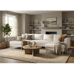 Wohnlandschaft Trendmanufaktur "Amazing, wahlw. mit Schlaffunktion & Bettkasten, Fu&szlig; Buche lackiert", sandgrau, B:305cm H:81cm T:161cm, Sofas, Wohnlandschaft, Sofa in U-Form, in Cord oder Struktur, Breite 305 cm