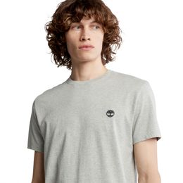 T-Shirt Timberland "Short Sleeve Tee", Herren, Gr. S, grau (medium grau), Single Jersey, Obermaterial: 90% Baumwolle, 10% Polyester, meliert, Rundhals, abgesteppt, Shirts T-Shirt