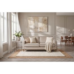 3-Sitzer Home Affaire "Pinto Skandi, 206 cm, Chenille, Struktur", creme, B:208cm H:89cm T:97cm, 100% Polyester, Sofas, 3-Sitzer, mit Keder, Massivholzf&uuml;&szlig;e Eiche ger&auml;uchert, Wellenunterfederung