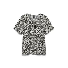 V&eacute;ro Moda Shirtbluse VERO MODA "VMMENNY LACE SS TOP WVN GA", Damen, Gr. M, birch aop:camille, Web, Obermaterial: 100% Viskose, bedruckt, regular fit normal, Rundhals, Blusen Shirtbluse, Viskose, regular fit