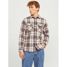 Jack & Jones Langarmhemd JACK & JONES "JJEDARREN OVERSHIRT LS NOOS", Herren, Gr. XS, N-Gr, braun (mocha bisque), Twill, Obermaterial: 60% Baumwolle, 40% Polyester, kariert, comfort fit, 2-Knopf-Manschette, Hemden Langarmhemd