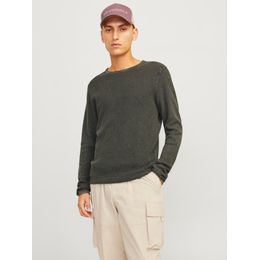 Jack & Jones Rundhalspullover JACK & JONES "JJDEAN KNIT CREW NECK AW24", Herren, Gr. S, gr&uuml;n (kombu gr&uuml;n), Strick, Obermaterial: 100% Baumwolle, unifarben, normal, Rundhals, Pullover Rundhalspullover, in gewaschener Optik