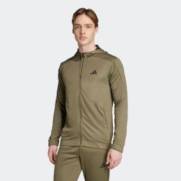 Kapuzensweatjacke adidas Performance "TRAIN ESSENTIALS SEASONALS FULL-ZIP HOODIE", Herren, Gr. 3XL, gr&uuml;n (olive strata), Obermaterial: 100% Polyester, angesetztes B&uuml;ndchen, Sweatjacken Kapuzensweatjacke