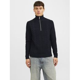 Jack & Jones Troyer JACK & JONES "JJCRAIG KNIT HALF ZIP", Herren, Gr. M, blau (sky captain), Strick, Obermaterial: 82% Polyacryl, 18% Baumwolle, unifarben, Rippb&uuml;ndchen, Pullover Troyer, mit Zopfmuster