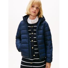 Steppjacke Tommy Hilfiger "U LIGHT DOWN HOODED JACKET", M&auml;dchen, Gr. 80, blau (schwarz night navy), Web, Obermaterial: 100% Polyamid, unifarben, regular fit normal, Rundhals, eingesetzt elastischer Bund, Jacken Steppjacke, Kinder bis 16 Jahre
