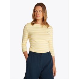 3/4-Arm-Shirt Tommy Hilfiger "NEW CODY BOAT-NECK", Damen, Gr. L (40), beige (citronella, ecru stp), Jersey, Obermaterial: 100% Baumwolle, gestreift, slim fit h&uuml;ftlang, U-Boot-Ausschnitt, abgesteppt, Shirts 3/4-Arm-Shirt, Baumwolle, U-Boot-Ausschnitt, Slim Fit