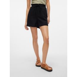 V&eacute;ro Moda Shorts VERO MODA "VMMYMILO HW PAPERBAG SHORTS WVN GA", Damen, Gr. XS (34), N-Gr, schwarz, Web, Obermaterial: 55% Viskose, 45% Leinen, unifarben, relaxed fit knielang, Hosen Shorts, mit Leinen