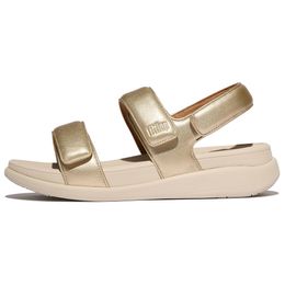 Sandale fitflop "F-MODE GO", Damen, Gr. 37, grau (platinfarben), Lederimitat, metallic, unifarben, Schuhe Sandale, Keilsandale, Klettschuh, Sommerschuh mit hervorragender D&auml;mpfung
