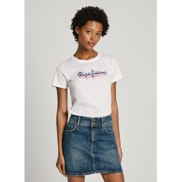 T-Shirt Pepe Jeans "ENARA", Damen, Gr. XL, wei&szlig;, Jersey, Obermaterial: 100% Baumwolle, regular fit, Shirts T-Shirt