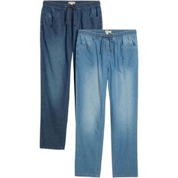 Schlupfjeans bonprix, Herren, Gr. 46, N-Gr, blau denim, hellblau denim, Denim/Jeans, Obermaterial: 100% Baumwolle, klassisch, Jeans Schlupfjeans, klassischer Schnitt, aus reiner Baumwolle, mit Washed-Effekt