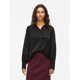 Langarmbluse Vila "VIENNA RAVENNA L/S BALLOON SHIRT - NOOS", Damen, Gr. 44, schwarz (schwarz beauty), Web, Obermaterial: 100% Polyester, unifarben, regular fit normal, angesetztes B&uuml;ndchen, Blusen Langarmbluse, Kunstfaser, regular fit