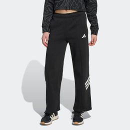 Sporthose adidas Sportswear "FUTURE ICONS MIT WEITEM BEIN UND OFFENEM SAUM KINDER", Damen, Gr. 140, N-Gr, schwarz-wei&szlig; (schwarz, wei&szlig;,), Obermaterial: 55% Baumwolle, 36% Polyester, 9% Viskose, Hosen Sporthose, weite Passform, mit Allover-Print, mit Gummizug, aus weichem Fleece