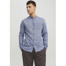 Jack & Jones Langarmhemd JACK & JONES "JJEBAND MELANGE SHIRT LS SN", Herren, Gr. XS, N-Gr, blau (faded denim), Web, Obermaterial: 100% Baumwolle, unifarben, comfort fit, &Auml;rmel mit &Auml;rmelschlitz 2-Knopf-Manschette, Hemden Langarmhemd