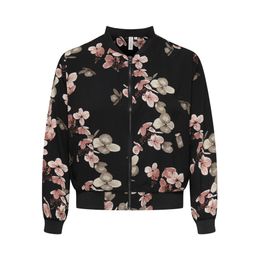 Bomberjacke Only CARMAKOMA "CARLUX LIFE LS BOMBER JACKET NOOS", Damen, Gr. 54, schwarz aop:autumn blooming, Web, Obermaterial: 97% Polyester, 3% Elasthan, bedruckt, regular fit normal, B&uuml;ndchen, Jacken Bomberjacke, Materialmix, regular fit