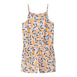 Jumpsuit name it "NKFVIGGA STRAP SUIT F1 NO", M&auml;dchen, Gr. 140, N-Gr, pirouette aop:oranges, Jersey, Obermaterial: 100% Baumwolle, bedruckt, regular fit normal, Overalls Jumpsuit, im sommerlichen Alloverdruck