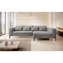 Ecksofa Home Affaire "Cross, mit softem Sitz, L-Form, wendbare Zierkissen, Breite 284 cm", grau (granit grau), B:284cm H:82cm T:172cm, 88% PES; 12% Nylon, Sofas, Ecksofa, Couch mit vielen Kissen, stylische Kreuznaht, elegante Metallf&uuml;&szlig;e