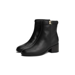 Stiefelette Tommy Hilfiger "TH BUCKLE RIDING MID HEEL BOOTIE", Damen, Gr. 41, schwarz, Leder, Schuhe Stiefelette, Blockabsatz, Businesschuh in schmaler Form