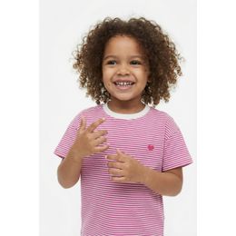 Kurzarmshirt KIDS Only "KOGPISA MAIKEN LIFE CROP SS ONL JRS NOOS", M&auml;dchen, Gr. 110/116, cloud dancer stripes:magenta y, d stripes, rot heart, Jersey, Obermaterial: 100% Baumwolle, gestreift, regular fit normal, Rundhals, Shirts Kurzarmshirt
